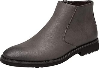 Rismart Cuir Bottes Chelsea Homme Messieurs Cheville Décontractée Robe Gris,44.5