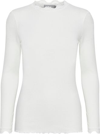 Fransa FRHIZAMOND 8 Damen Longsleeve Langarmshirt Shirt Spitzendetails an den Ärmeln Saum Kragen Tight Fit mit Stretch, Größe:2XL, Farbe:Antique (110602)