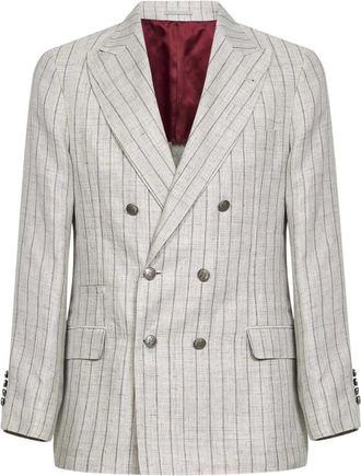 Brunello Cucinelli Homme, Vestes, Beige, Taille: XL Blazer en Twill &agrave; Rayures