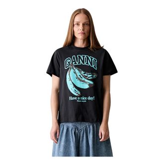 Ganni T-Shirt mit blauer Banane - - Tops - Damen - Blau - M