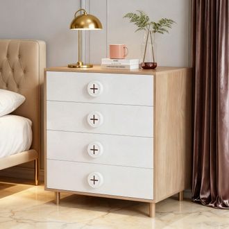 Generic Nachtschränkchen 80x54x90 cm in Weiß | Mit 4 Schubladen & Stützen | Lackierte Platten + Spanplatte | Vielseitig als Kommode & Aufbewahrungsschrank