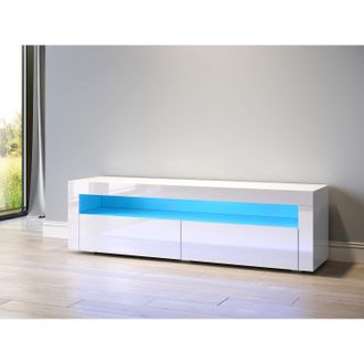 Sonni Fernsehtisch, TV Board, Lowboard, TV-Schrank, TV-Regal, mit LED-Beleuchtung, Hochglanz, 12 Farben können eingestellt Werden, Weiß, 155x40x45cm, GTV001