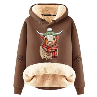 Generic Pull &agrave; capuche de No&euml;l 2025 motif vache Highland pour femme - Pull de No&euml;l fantaisie &agrave; manches longues Y2K - Streetwear d&eacute;contract&eacute; - Doublure en pola