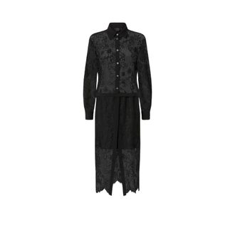 Pinko Pinko, Femme, Robes, Noir, Taille: 40 FR Robe Midi en dentelle rebrod&eacute;e &agrave; manches longues