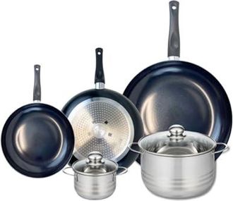 Fackelmann ELO 9744150 Batterie de cuisine 5 pi&egrave;ces, Ensemble de 3 Po&ecirc;les de cuisson 20, 24 et 32 cm et 2 faitouts 12 et 20 cm Elo Prima Brillant, inox, inductio