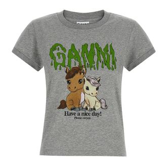 Ganni Femme, Tops, Gris, Taille: 36 FR T-shirt en jersey de coton m&eacute;lang&eacute;