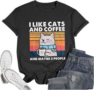 Generic T-shirt &agrave; manches courtes avec inscription &laquo; I Like Cats and Maybe 3 People &raquo; pour femmes, tendance, entra&icirc;nement, &eacute;t&eacute;, d&eacute;contract&eacute;, sorties, coupe am