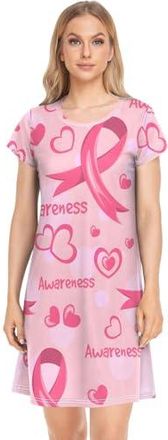 Generic Pink Ribbon Heart - Chemise de nuit à manches courtes pour femme, chemise de nuit confortable, S, Coeur ruban rose, M