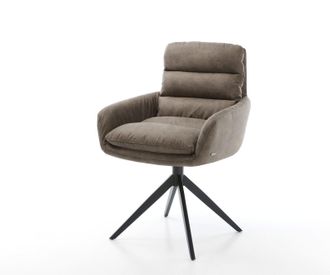 DELIFE Esszimmerstuhl Abelia-Flex mit Armlehnen Mikrofaser Taupe Vintage Kreuzgestell breit Schwarz, Esszimmerst&uuml;hle