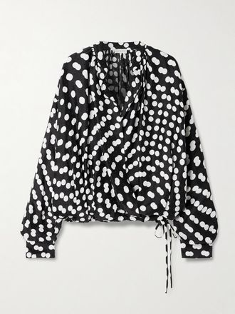 Dries Van Noten Blouse Cache-coeur En Satin Jacquard &Agrave; Pois - Noir