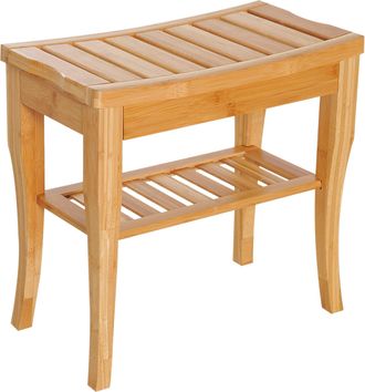 HOMCOM Bambus Badehocker mit Ablagefläche Wasserdicht Robuste Anti-Rutsch-Badbank Stabiler Duschhocker für Zuhause Wohnzimmer Schlafzimmer SPA 47,5x26x44,5 c