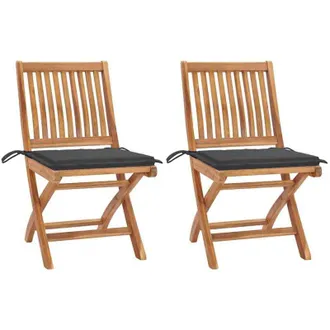 vidaXL Vidaxl - Gartenst&uuml;hle 2 Stk. mit Anthrazit Kissen Massivholz Teak