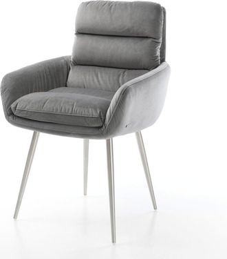 DELIFE Esszimmerstuhl Abelia-Flex mit Armlehnen Samt Grau 4-Fuß konisch Edelstahl, Esszimmerstühle