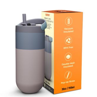 Asobu Orbit Wasserflasche, 900 ml, schlanke isolierte Flasche mit Pop-Up-Deckel und Tragegriff, perfekt f&uuml;r Eiskaffee, Reisen und stilvolle Hydratation