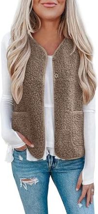 Minetom Gilet en Molleton Polaire Doux sans Manche Coupe Classique Femme Grandes Filles Couleur Unie Blouson Bouton Matelassée sans Manches Veste avec Poches 