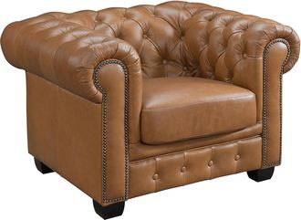 Vente-Unique Chesterfield Ledersessel - B&uuml;ffelleder - Karamellbraun - Brenton