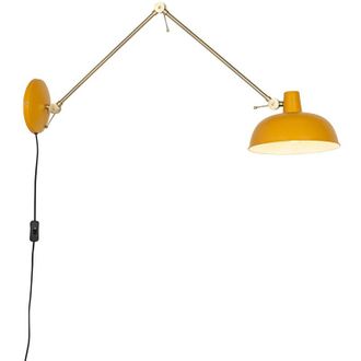 QAZQA milou - Applique murale - 1 lumière - L 25 cm - Jaune - Rétro - éclairage intérieur - Salon I Chambre I Cuisine I Salle à manger