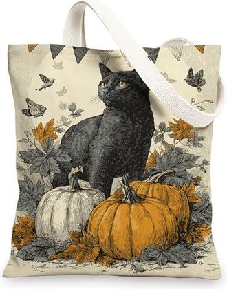 Generic Sacs fourre-tout vintage en toile avec motif chat artistique, réutilisables, légers et lavables avec bandoulière pour salle de sport, voyage, pique-ni