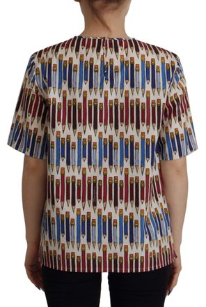 Dolce & Gabbana Womens White Pencil Print Cotton T-Shirt Blouse