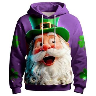 Generic Sweat &agrave; capuche ample &agrave; manches longues avec imprim&eacute; tr&egrave;fle vert pour homme, Violet-6, XXL