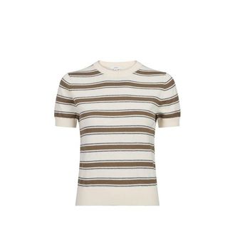 Vince Pull droit col rond ray&eacute; en coton et cachemire