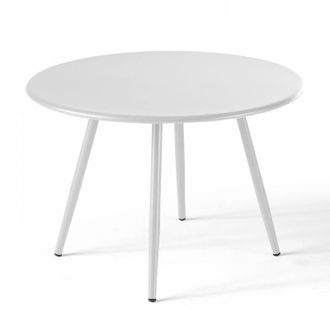 Oviala Table basse de jardin ronde en m&eacute;tal blanc 40 cm - Palavas