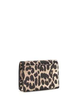 Ganni Womens Bou Animal Print Card Holder Almond Milk Wallet