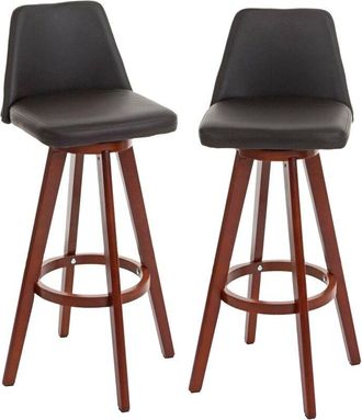 Hhg 2er-Set Barhocker HHG-569, Barstuhl Tresenhocker, Holz Kunstleder drehbar MVG-zertifiziert braun