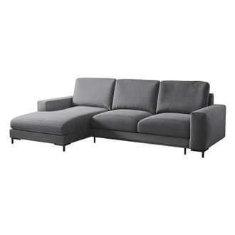 Selsey Selsey MOKPEO - Ecksofa mit Schlaffunktion, Bettkasten und schwarzen F&uuml;&szlig;en, 244 cm breit (Veloursbezug Graphitgrau, Ottomane links)