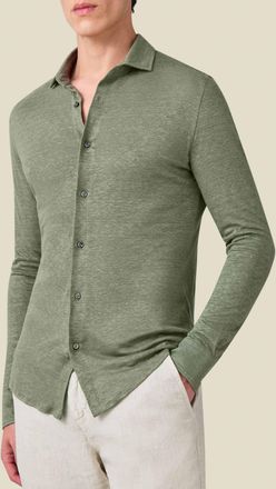 Luca Faloni Hemd in Olivgrün aus Leinen-Jersey für Herren