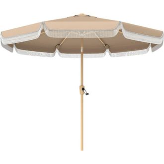 OUTSUNNY Parasol de jardin - Outsunny - inclinaison et manivelle - franges - toile polyester 180 g/m&sup2; anti-UV 30+ - &Oslash;266 cm - kaki