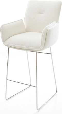 DELIFE Barstuhl Nela-Flex Boucl&eacute; Soft Beige Kufengestell Edelstahl Silberfarben, Barst&uuml;hle