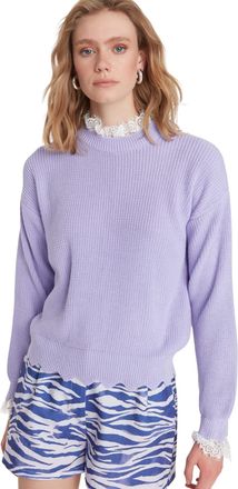 Trendyol Trendyol Damen Rundhalsausschnitt, einfarbig, regulärer Pullover Sweatshirt, Flieder, Medium