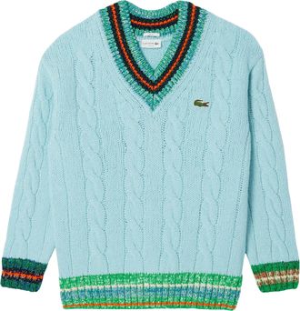 Lacoste Sweatshirt f&uuml;r Herren, V-Ausschnitt, Mit Zopfmuster (T&uuml;rkis)