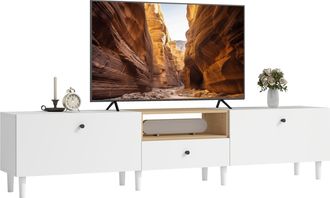 HOMCOM TV Schrank TV Board f&uuml;r Fernseher bis zu 90 Zoll 200 cm TV Lowboard mit 2 Klappt&uuml;ren, Schublade, Soft-Close-Scharnieren Fernsehtisch f&uuml;r Wohnzimmer We