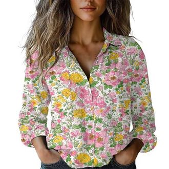 Generic Chemisier pour Femmes Coton Et Lin Chic D&eacute;contract&eacute;e Chemisiers Et Blouses D&eacute;t&eacute; &Agrave; Manches Longues &Agrave; Col en V L&acirc;che Hauts L&eacute;gers Comfy Tuniques Mode Co