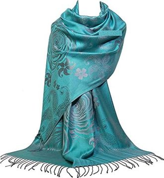 GFM &Eacute;charpe ch&acirc;le style pashmina &agrave; motif floral (FRL3), 3032-hltlbh-bleu sarcelle clair, L