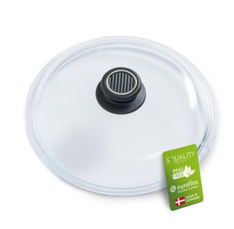 Squality Premium Topfdeckel 24 cm | Pfannendeckel aus Pyrex | Glasdeckel aus geh&auml;rtetem Glas | Hergestellt in D&auml;nemark | Pfannen Deckel ofenfest bis 260 &deg;C | T