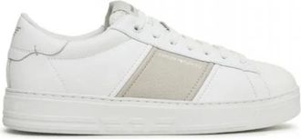 Emporio Armani Homme, Chaussures, Blanc, Taille: 44 1/2 EU Baskets en cuir avec d&eacute;tail logo