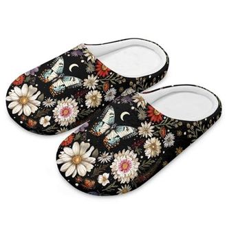 Coloranimal Pantoufles de spa &agrave; bout ferm&eacute; pour femme, chaussures dint&eacute;rieur en coton et lin, pantoufles dint&eacute;rieur en coton, Vintage Daisy Butterfly, 38.5/39.5 E