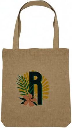 Fabulous Sac Shopping Tote Bag Aspect Lin - R Rachel Rose Lettre Pr&eacute;nom Fleurs Tropicale Exotique - Sac de Courses Toile Epaisse 360g Beige Naturel Cabas Port&eacute;