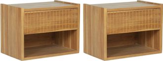 Vente-Unique 2er-Set h&auml;ngender Nachttische - 1 Schublade & 1 Fach - Teakholz - Naturfarben - REVUKA