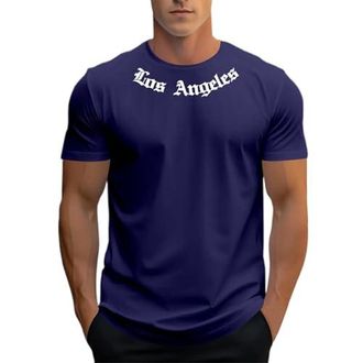 Generic T-shirt pour homme - T-shirt &agrave; manches courtes et imprim&eacute; alphabet - Col rond - Tissu tricot&eacute; en polyester avec l&eacute;ger &eacute;tirement - Coupe normale - Styl