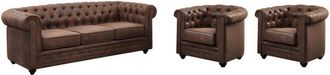 Vente-Unique Vente-unique - Canapé 3 places et 2 fauteuils chesterfield en microfibre aspect cuir vieilli