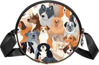 Generic Petit sac &agrave; bandouli&egrave;re circulaire pour femme, chien, sac &agrave; bandouli&egrave;re avec fermeture &eacute;clair, bretelles r&eacute;glables, sac &agrave; main rond d&eacute;contract&eacute; pour f
