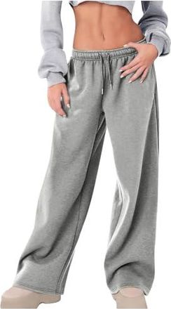 Generic Pantalon de survêtement à jambe large pour femme, pantalon de jogging ample en polaire élastique à bas ouvert, coupe décontractée, jambes larges avec 