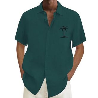 Generic Chemise &agrave; manches courtes pour homme, chemise de plage imprim&eacute;e palmier, chemise d&eacute;t&eacute; d&eacute;contract&eacute;e boutonn&eacute;e, respirante, d&eacute;contract&eacute;e, haut tendance 