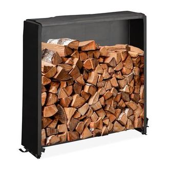 Relaxdays Range-bûches avec Protection, pour bûches à partir de 25 cm, Support en Fer, HxLxP : 110 x 110 x 29 cm, Noir