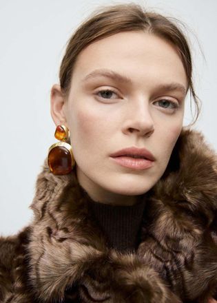 Mango Boucles doreilles pendantes r&eacute;sine or - Femme - Taille unique - MANGO