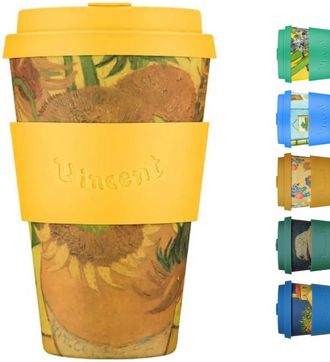 Ecoffee Cup 14oz 400ml Van Gogh Collection Wiederverwendbare umweltfreundliche 100% pflanzliche Kaffeetasse mit Silikondeckel und Hülle - Melaminfreie Reisetasse,